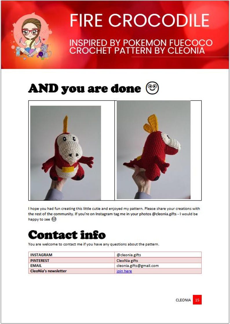 Crochet Pattern Fire Crocodile Inspired by Pokemon Fuecoco - Etsy