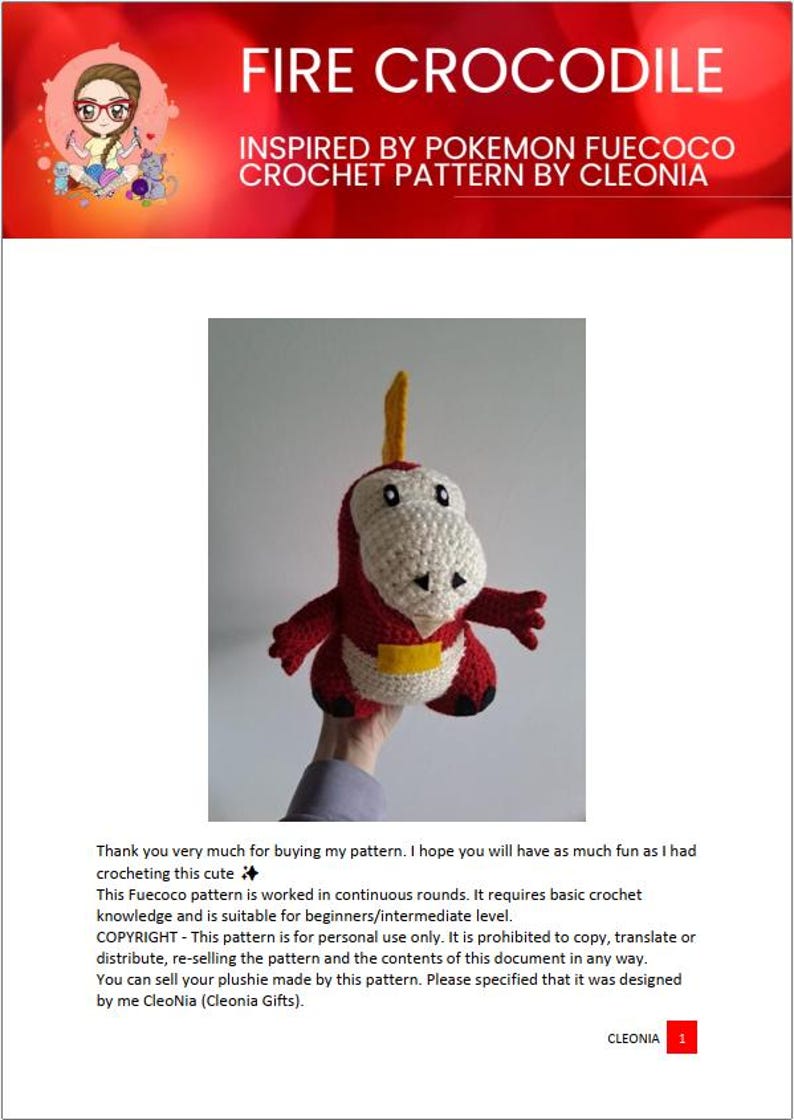 Crochet Pattern Fire Crocodile Inspired by Pokemon Fuecoco - Etsy