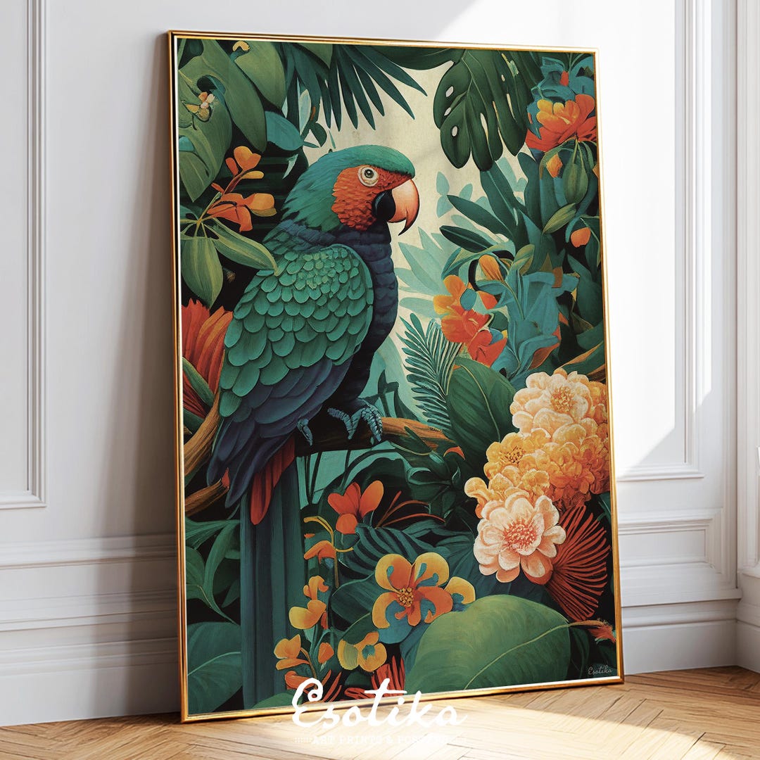 Vintage Jungle Henri Rousseau Style POSTER / Modern Tropical Bird Art ...