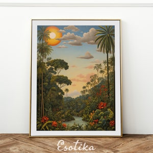 Henri Rousseau Style / Tropical Forest Art / Exotic Greenery Wall Art ...