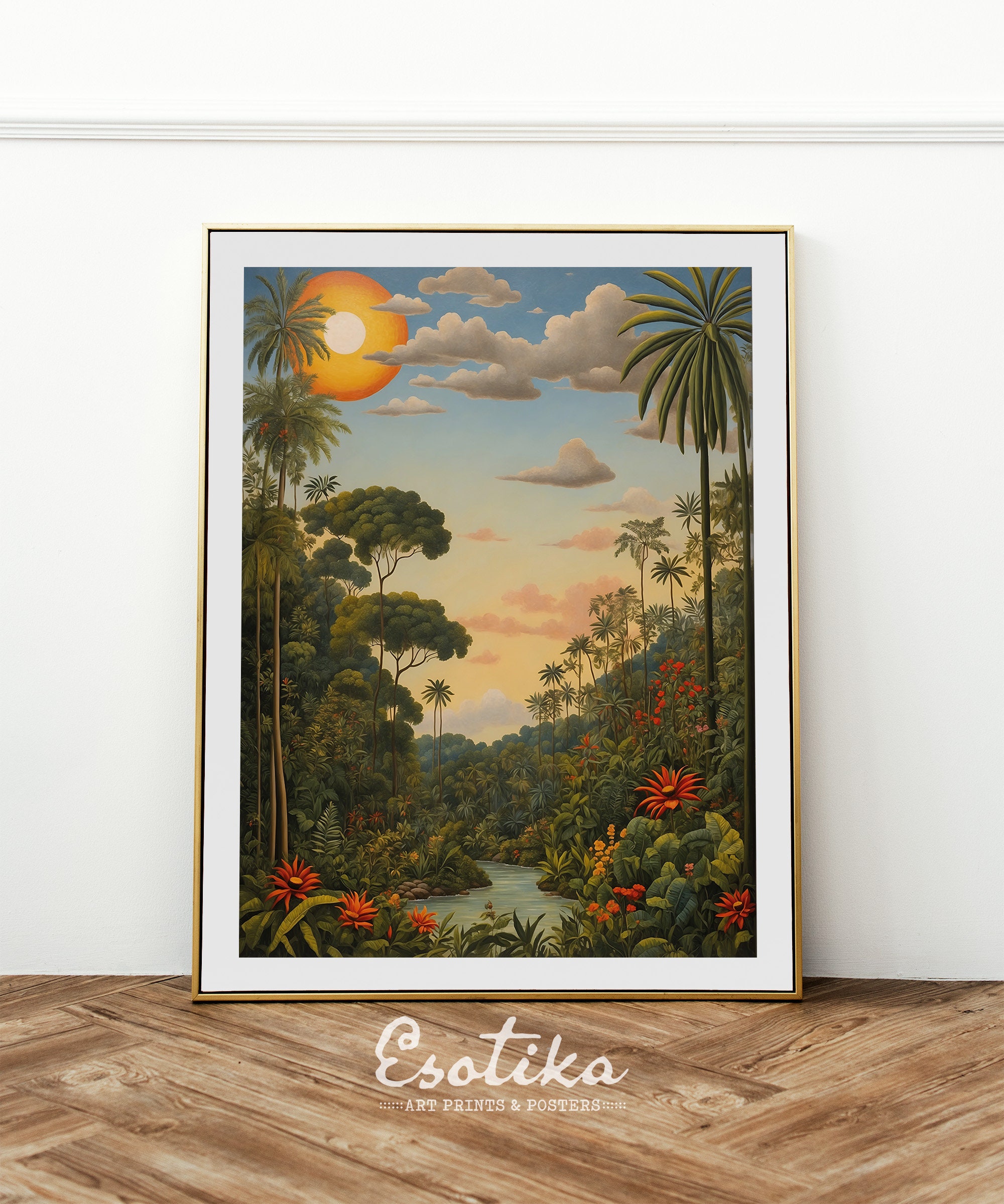 Henri Rousseau Style / Tropical Forest Art / Exotic Greenery Wall Art / Jungle Prints / Vintage ...