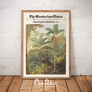 Retro Newspaper Art / Tropical Magazine Poster / PRINTABLE Green Jungle ...