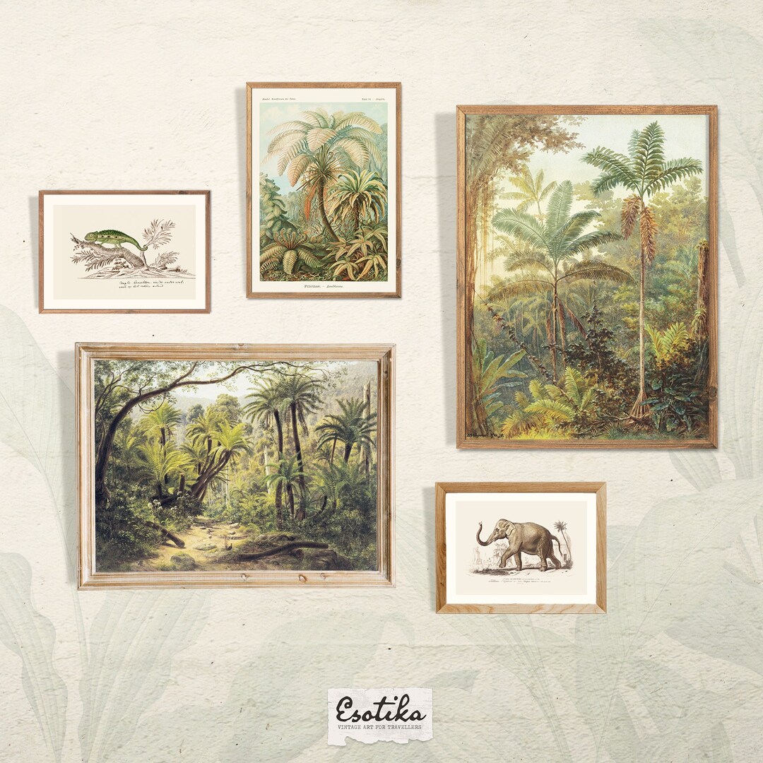 Antique Jungle Gallery Wall Set of 5 Prints / PRINTABLE Tropical Nature ...