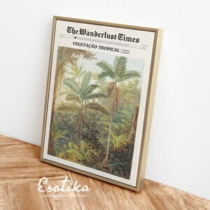 Retro Newspaper Art / Tropical Magazine Poster / PRINTABLE Green Jungle ...