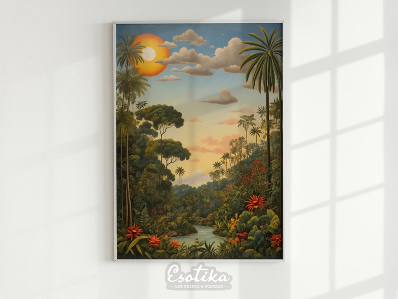 Henri Rousseau Style / Tropical Forest Art / Exotic Greenery Wall Art / Jungle Prints / Vintage ...