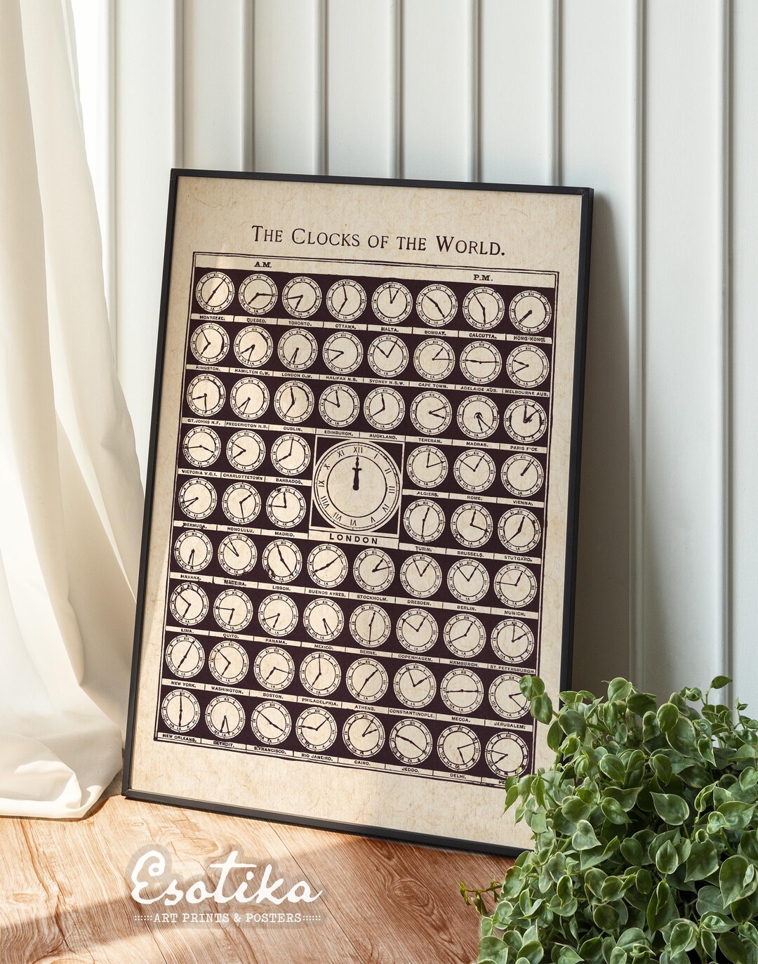 Vintage Time Zone Clocks of the World Art Print / Gift for Travellers ...