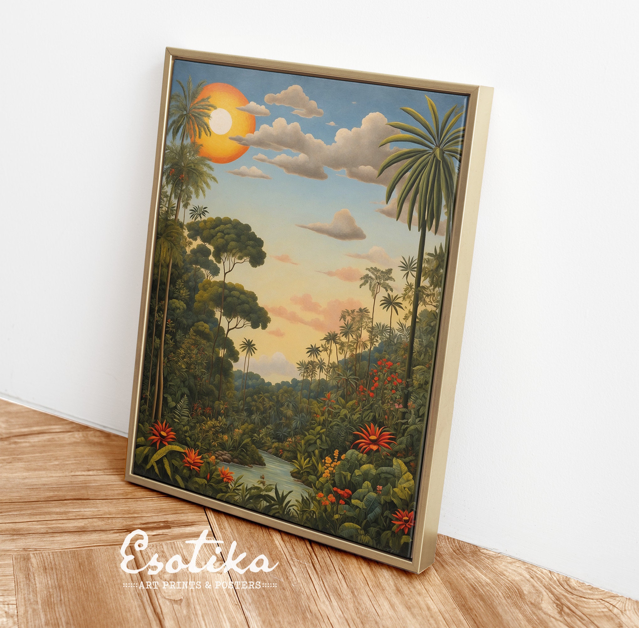 Henri Rousseau Style / Tropical Forest Art / Exotic Greenery Wall Art ...