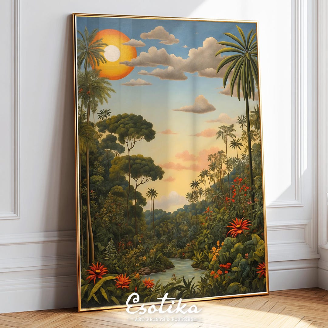 Tropical Jungle Landscape Print / Henri Rousseau Style / Rainforest ...