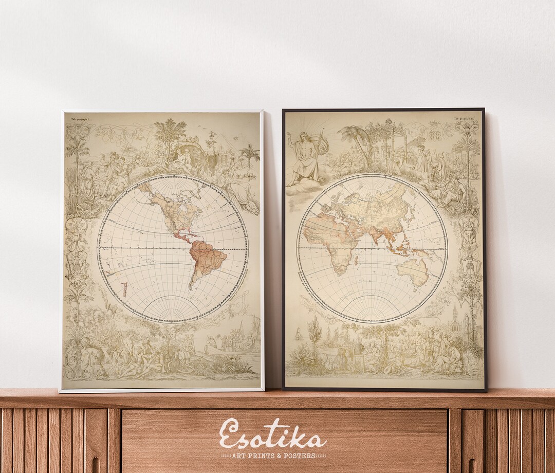 Historical Map Wall Art / Set of 2 Old World Maps / PRINTABLE Gallery ...