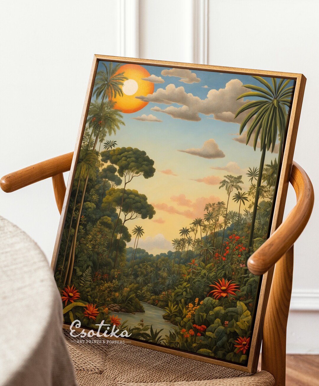 Henri Rousseau Style / Tropical Forest Art / Exotic Greenery Wall Art ...