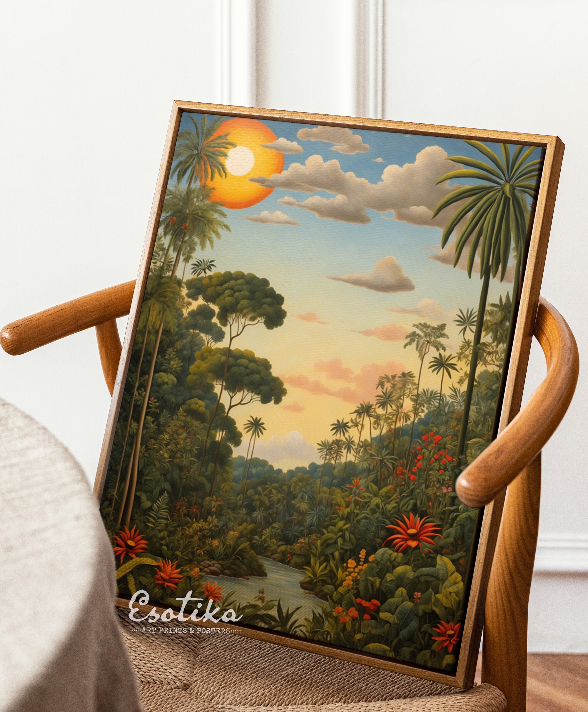 Henri Rousseau Style / Tropical Forest Art / Exotic Greenery Wall Art / Jungle Prints / Vintage ...
