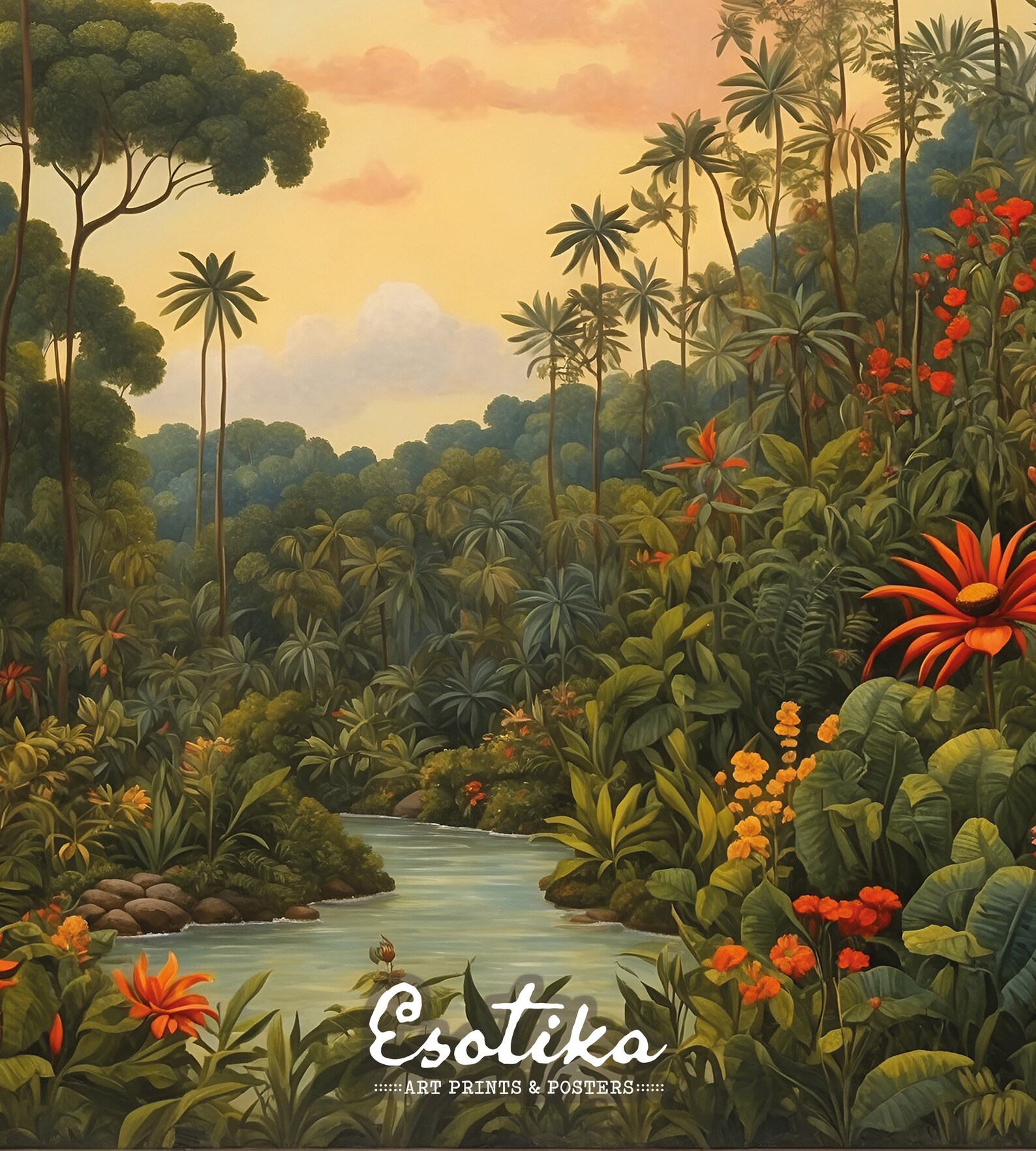 Henri Rousseau Style / Tropical Forest Art / Exotic Greenery Wall Art ...