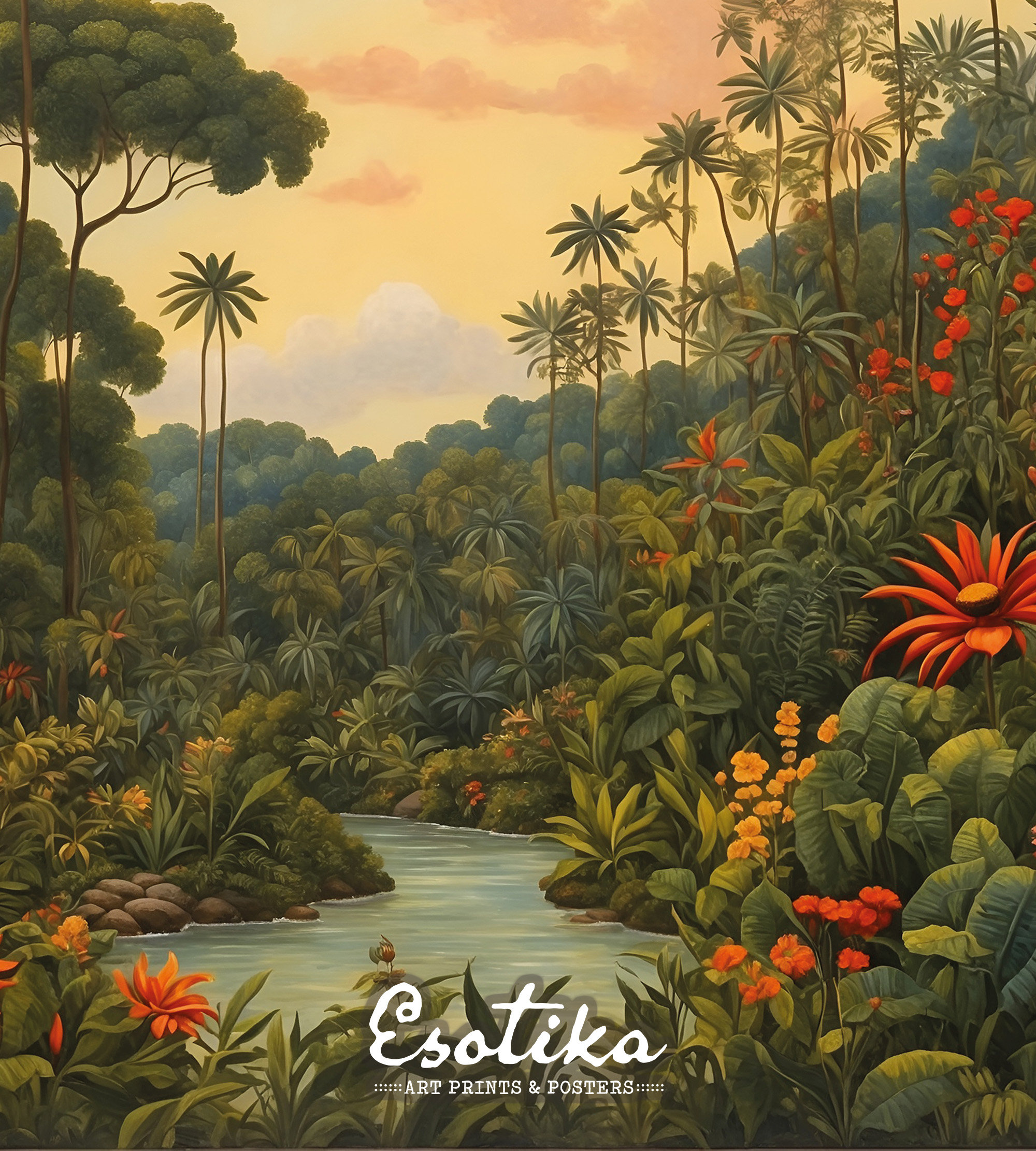 Henri Rousseau Style / Tropical Forest Art / Exotic Greenery Wall Art / Jungle Prints / Vintage ...