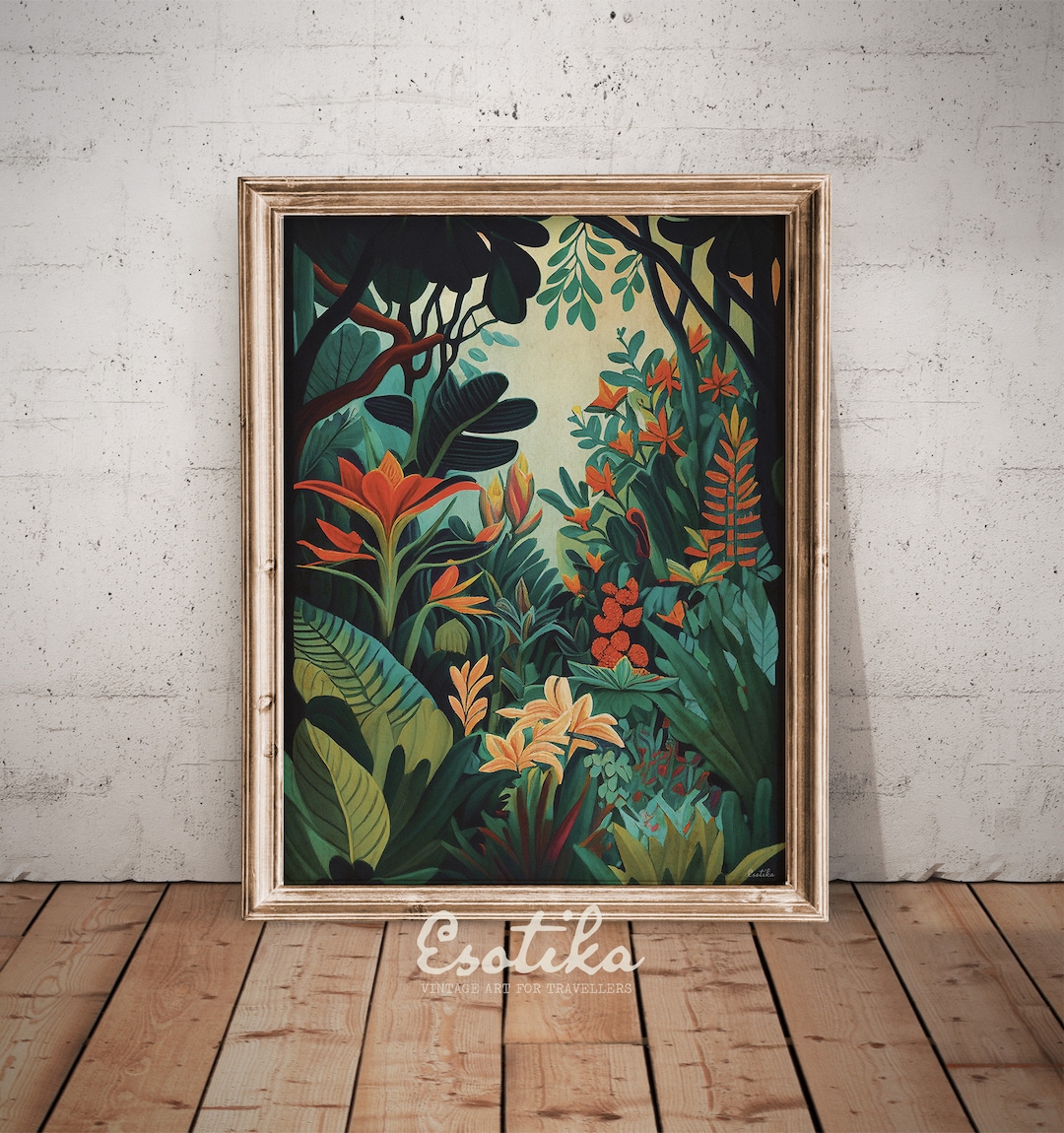 Henri Rousseau Style Print / Tropical Flowers Wall Art / - Etsy