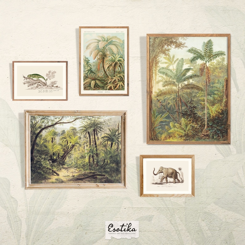Antique Jungle Gallery Wall Set of 5 Prints / PRINTABLE Tropical Nature ...