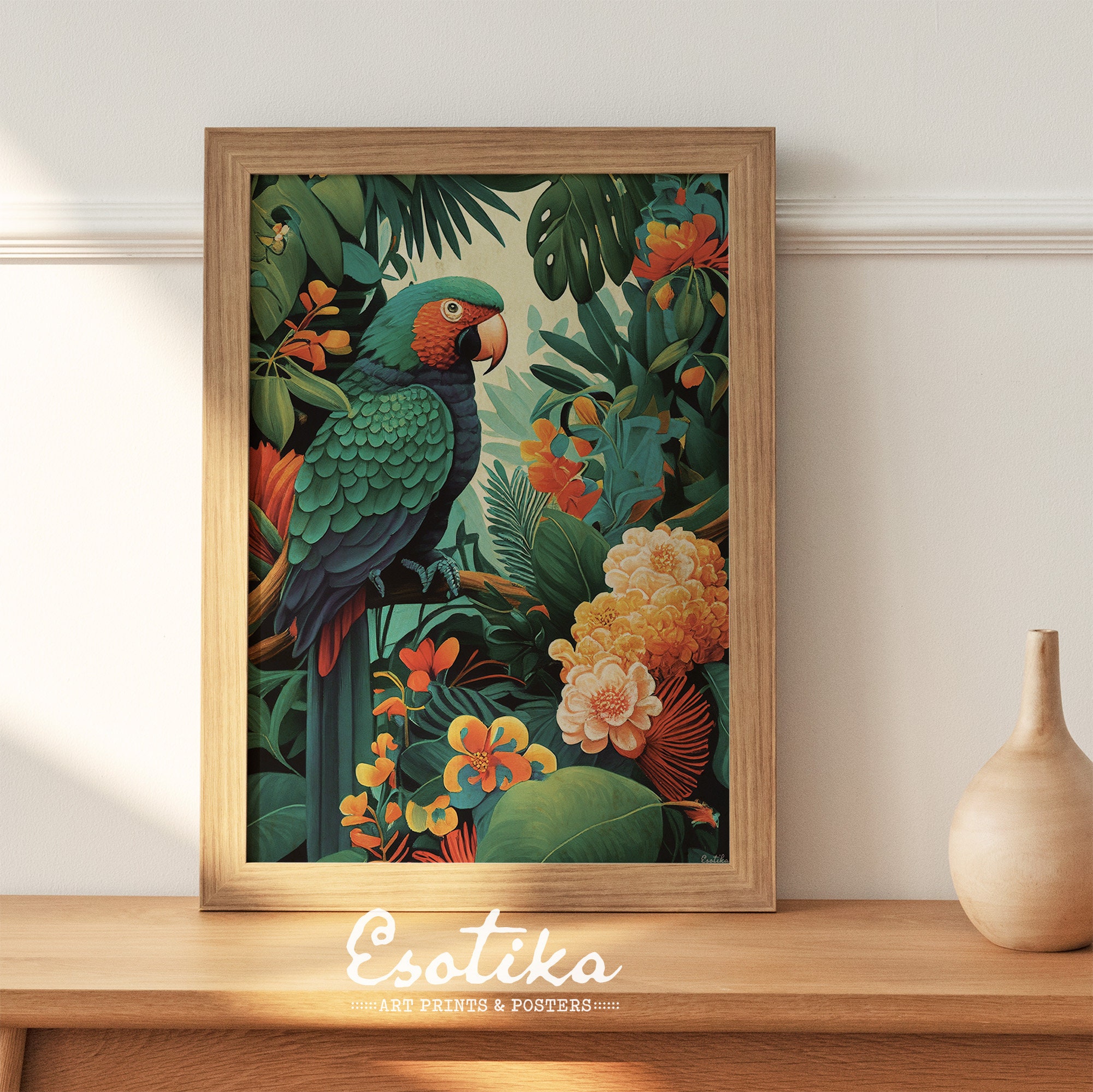 Vintage Jungle Henri Rousseau Style POSTER / Modern Tropical Bird Art ...