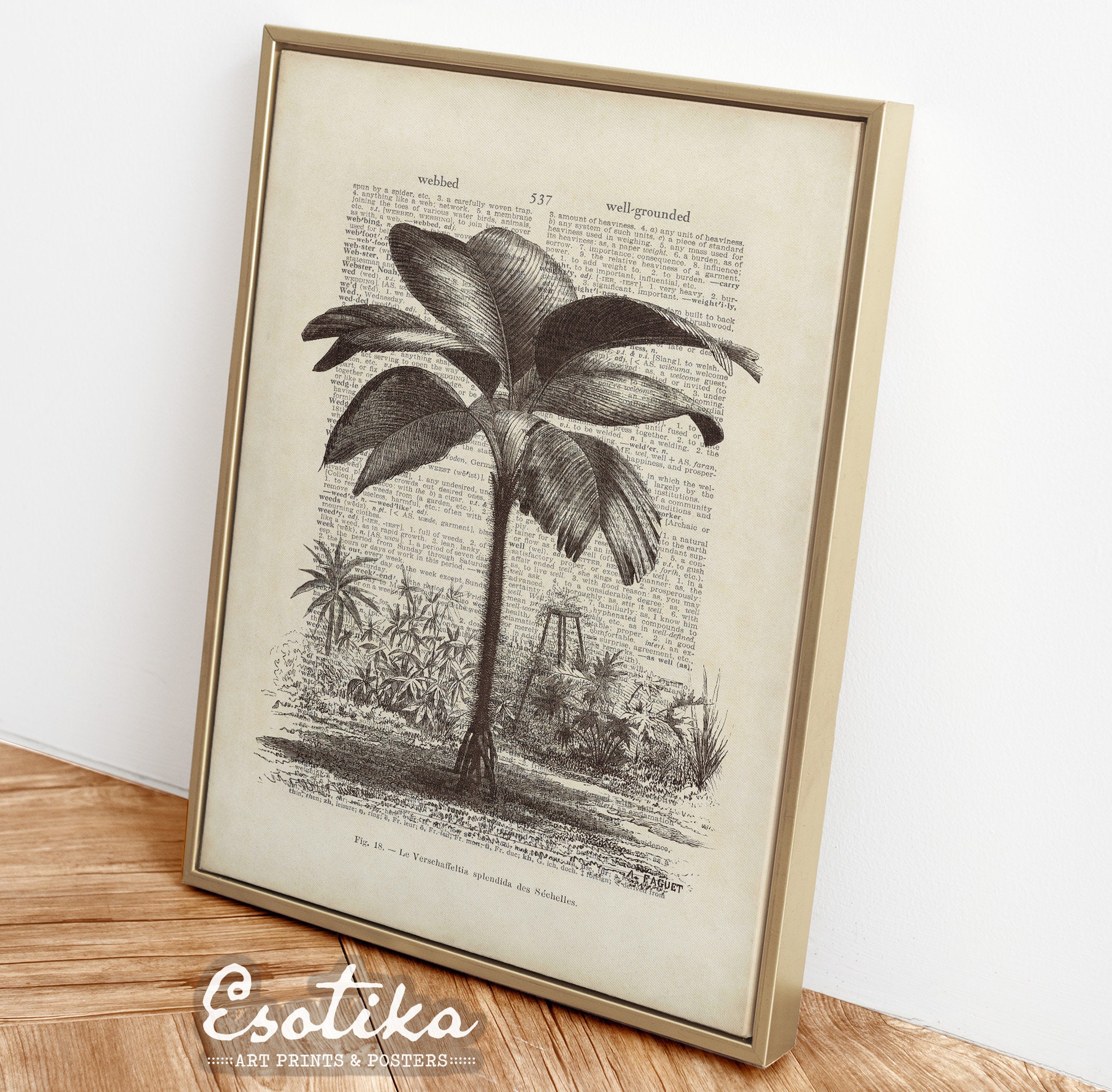 Vintage Palm Tree Dictionary Print / Monochrome Print / Tropical Wall ...