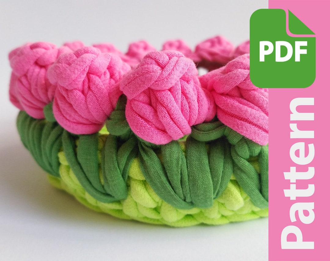 Crochet Pattern Basket Tulips Knitted Flower Basket Pattern - Etsy