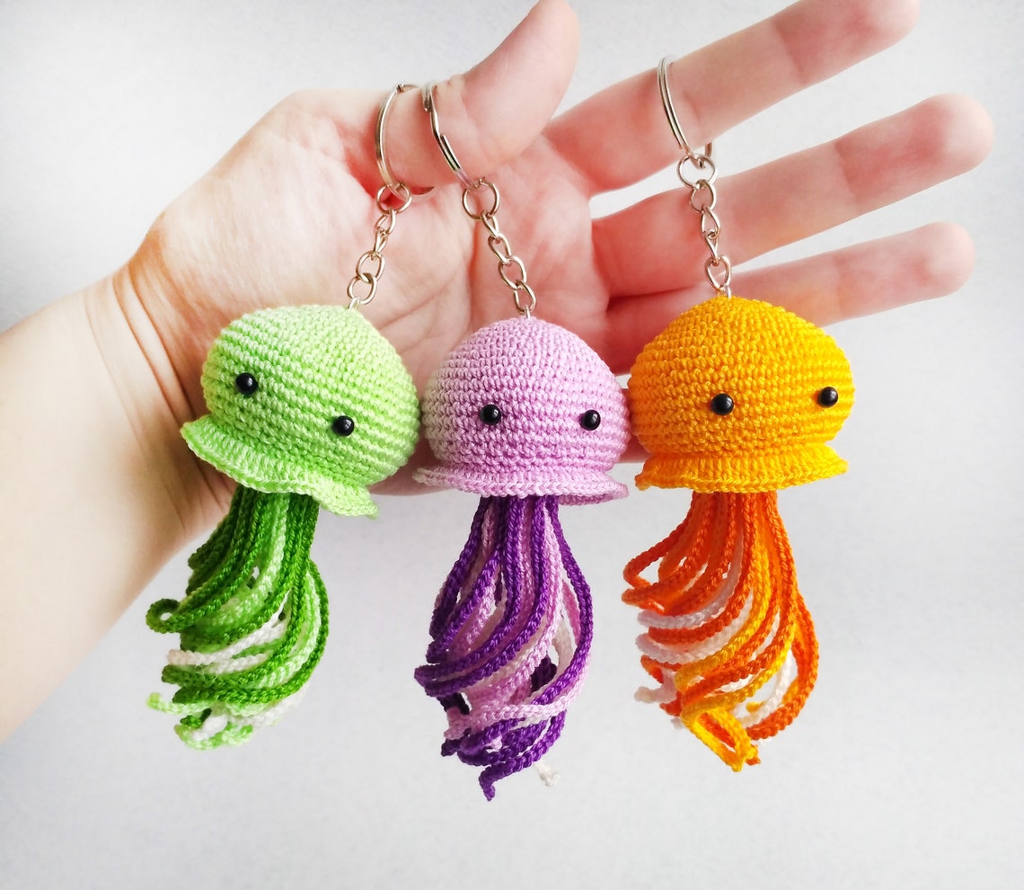 Cute jellyfish crochet plush keychain amigurumi toy | Etsy