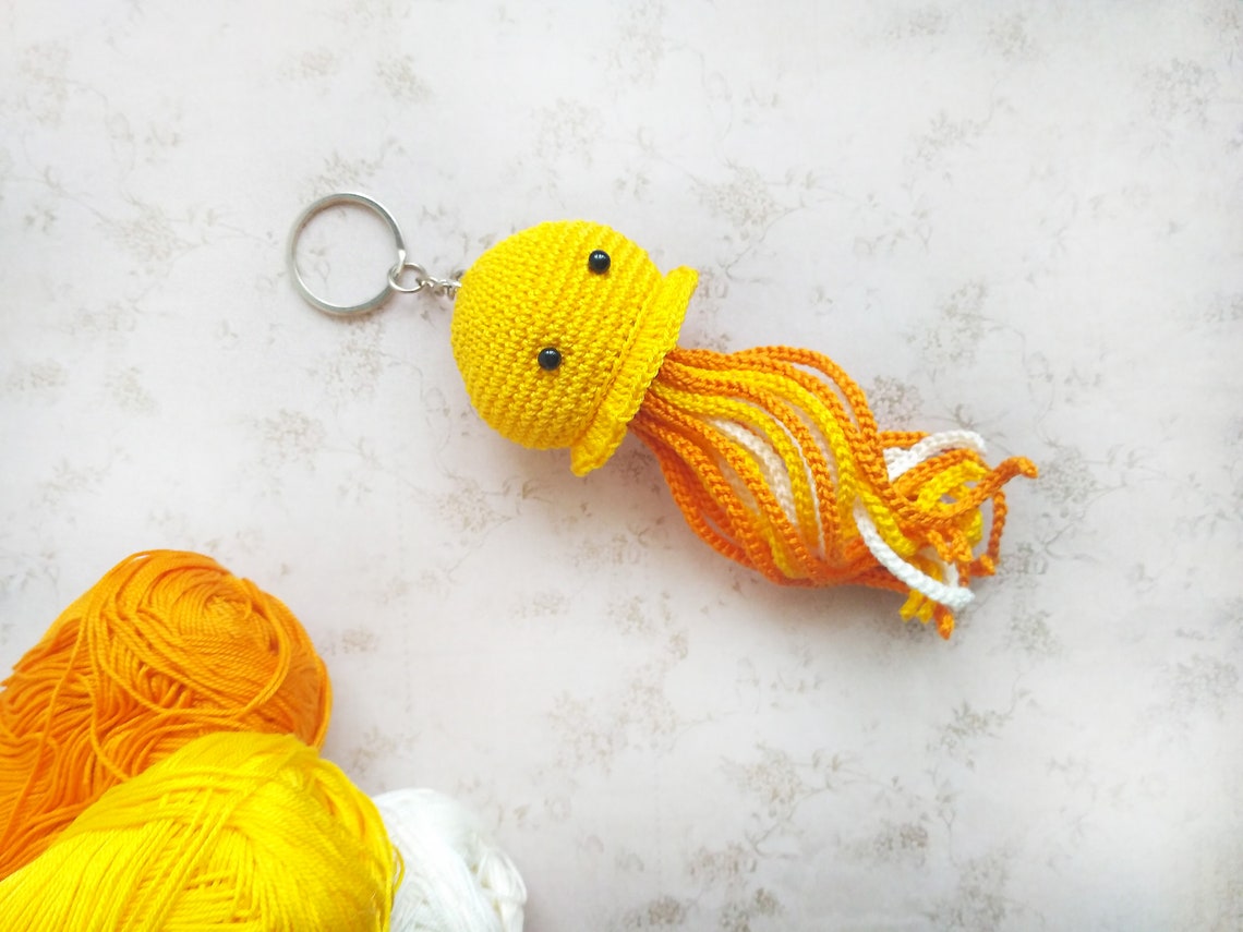 Cute jellyfish crochet plush keychain amigurumi toy | Etsy