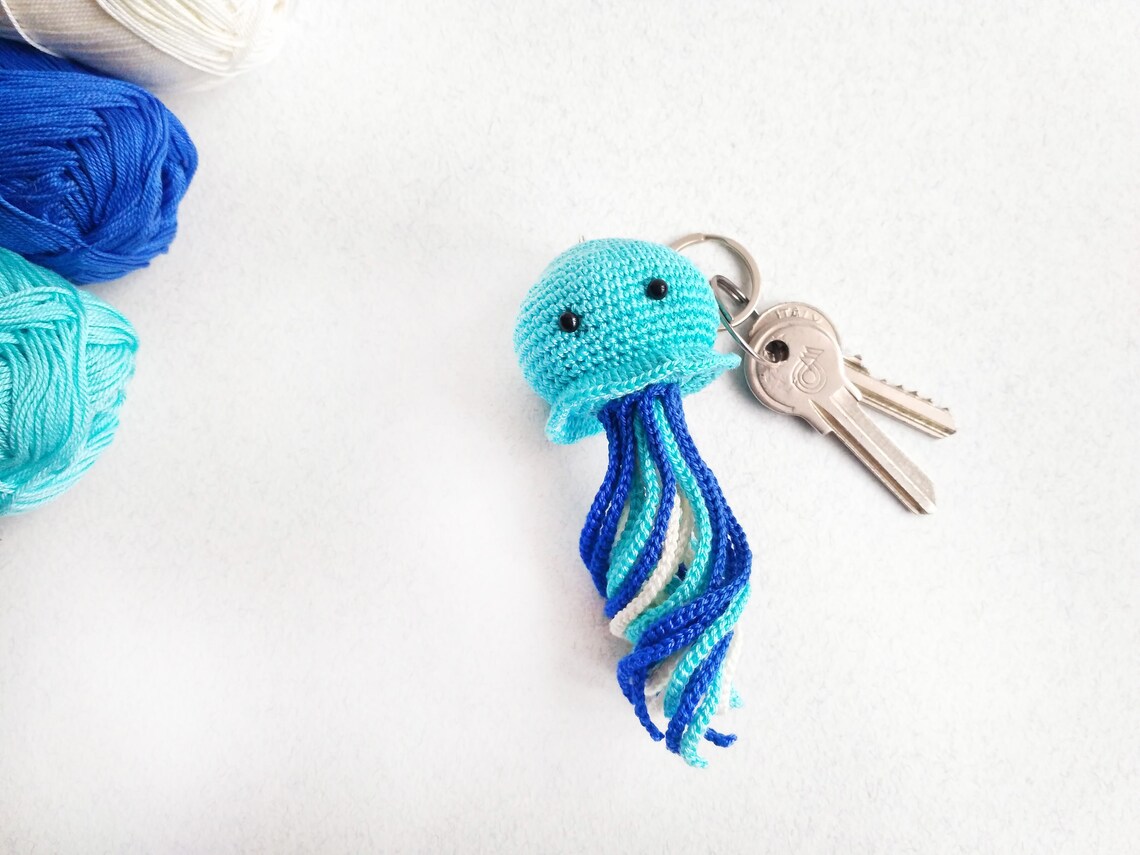 Cute jellyfish crochet plush keychain amigurumi toy | Etsy