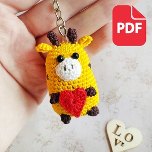 Giraffe With Tiny Heart Crochet Pattern, Cute Amigurumi Keychain DIY ...