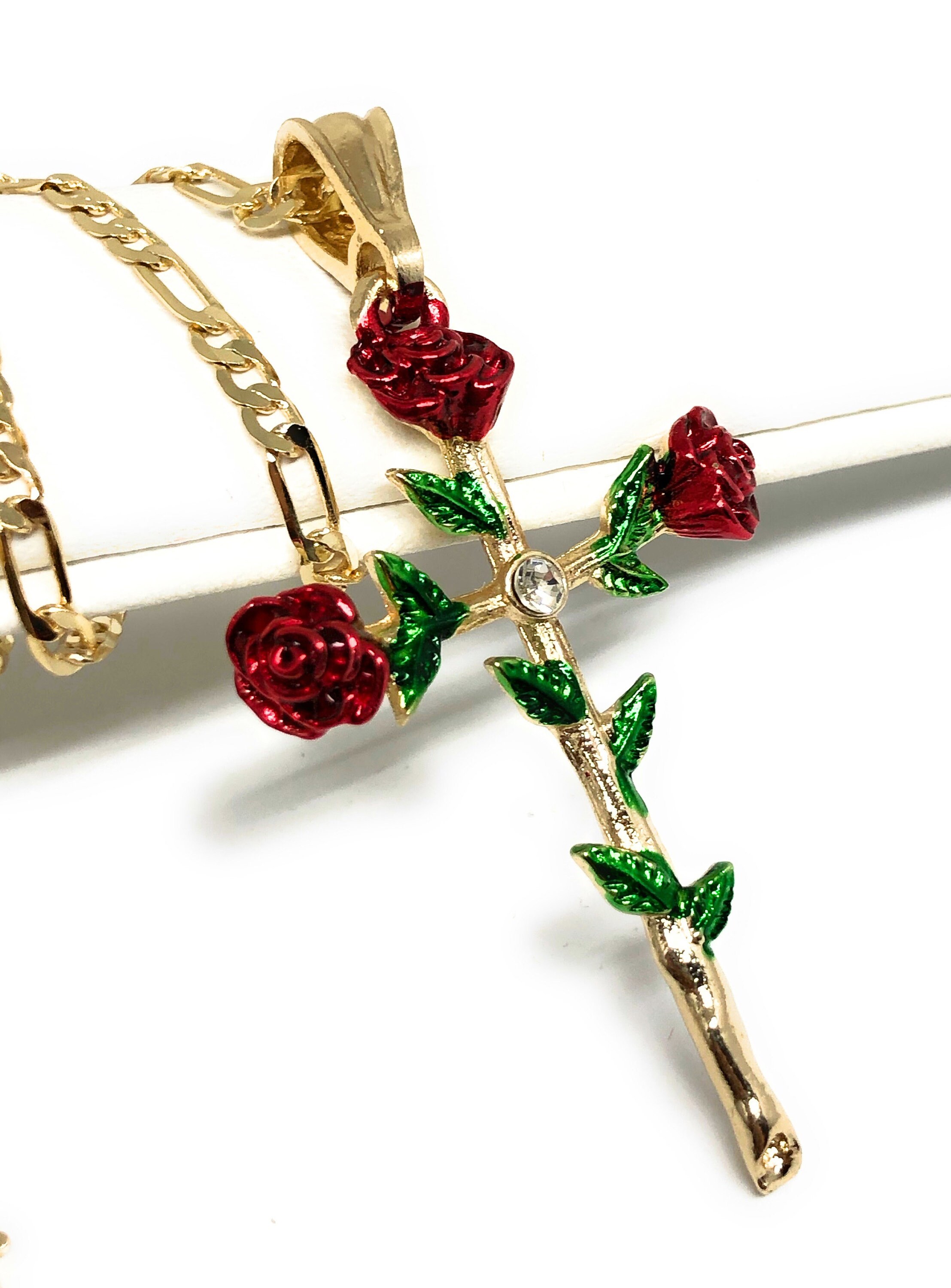 Gold Plated Tri-color Rose CZ Cross Crucifix 24 Chain - Etsy