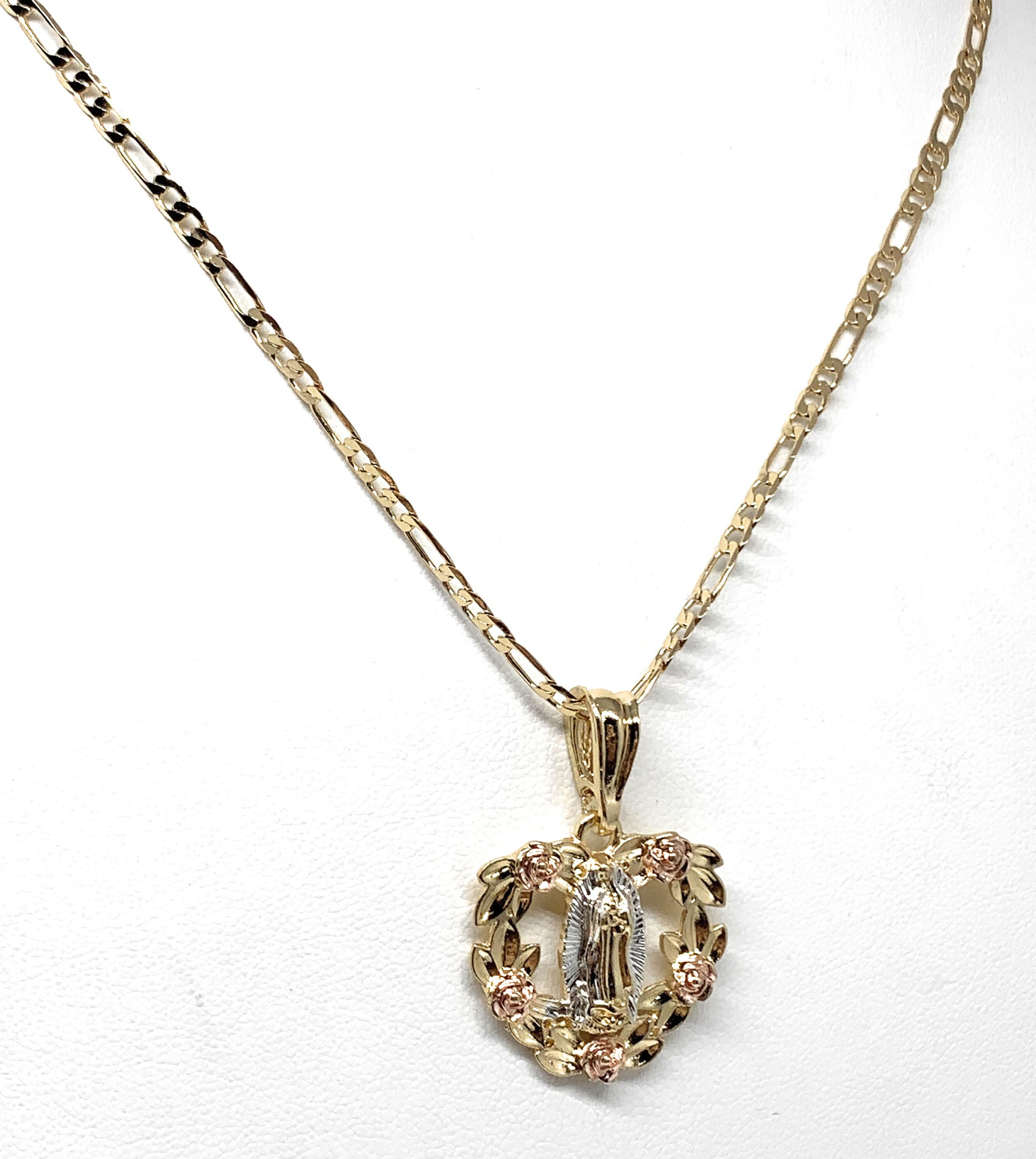 Gold Plated Virgin Mary Flower Pendant Necklace Virgen De - Etsy