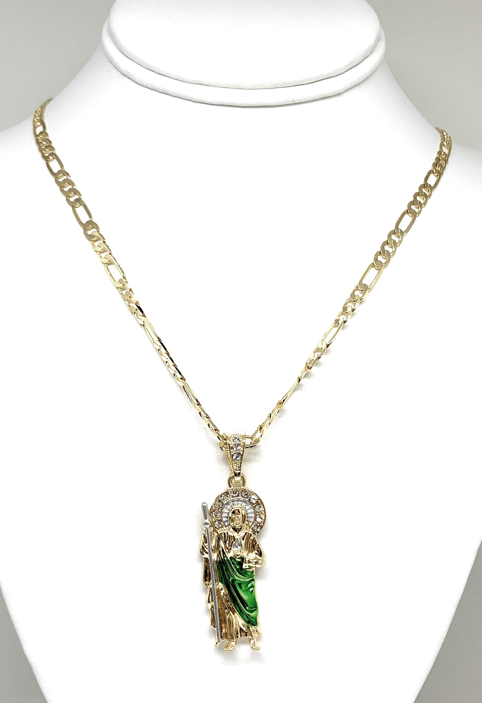 Gold Plated Saint Jude Pendant Green CZ Necklace 24 - Etsy