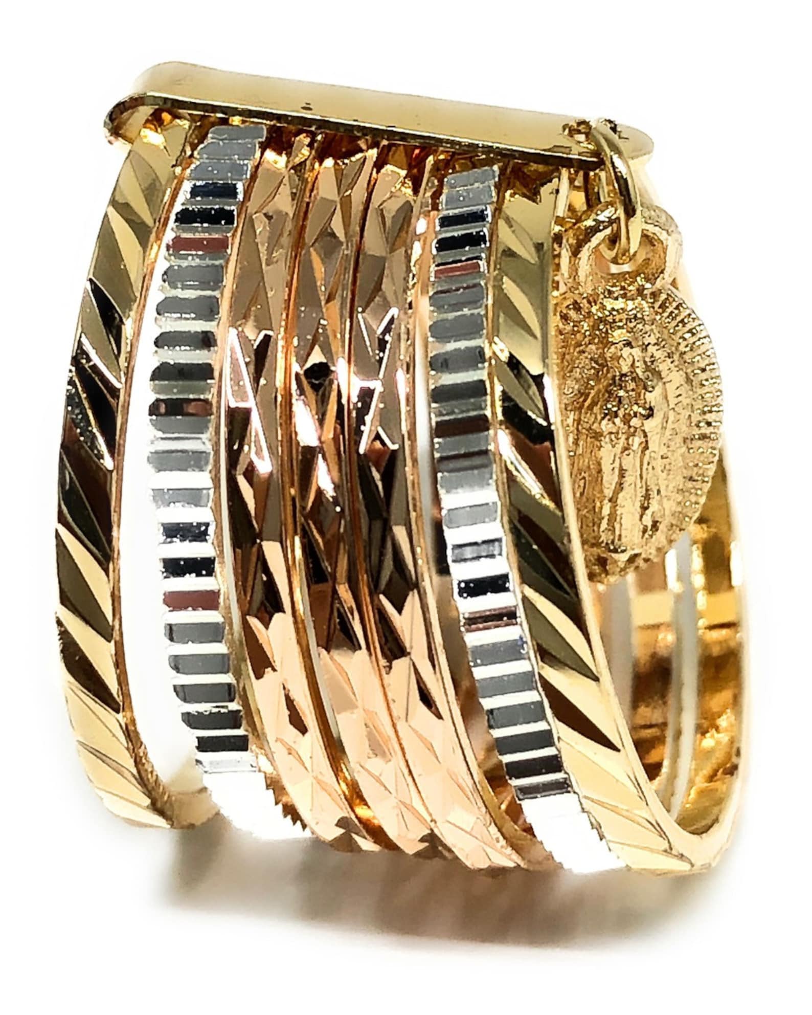 Tri-color Gold Plated Semanario Virgin Mary Ring Virgen De Guadalupe ...