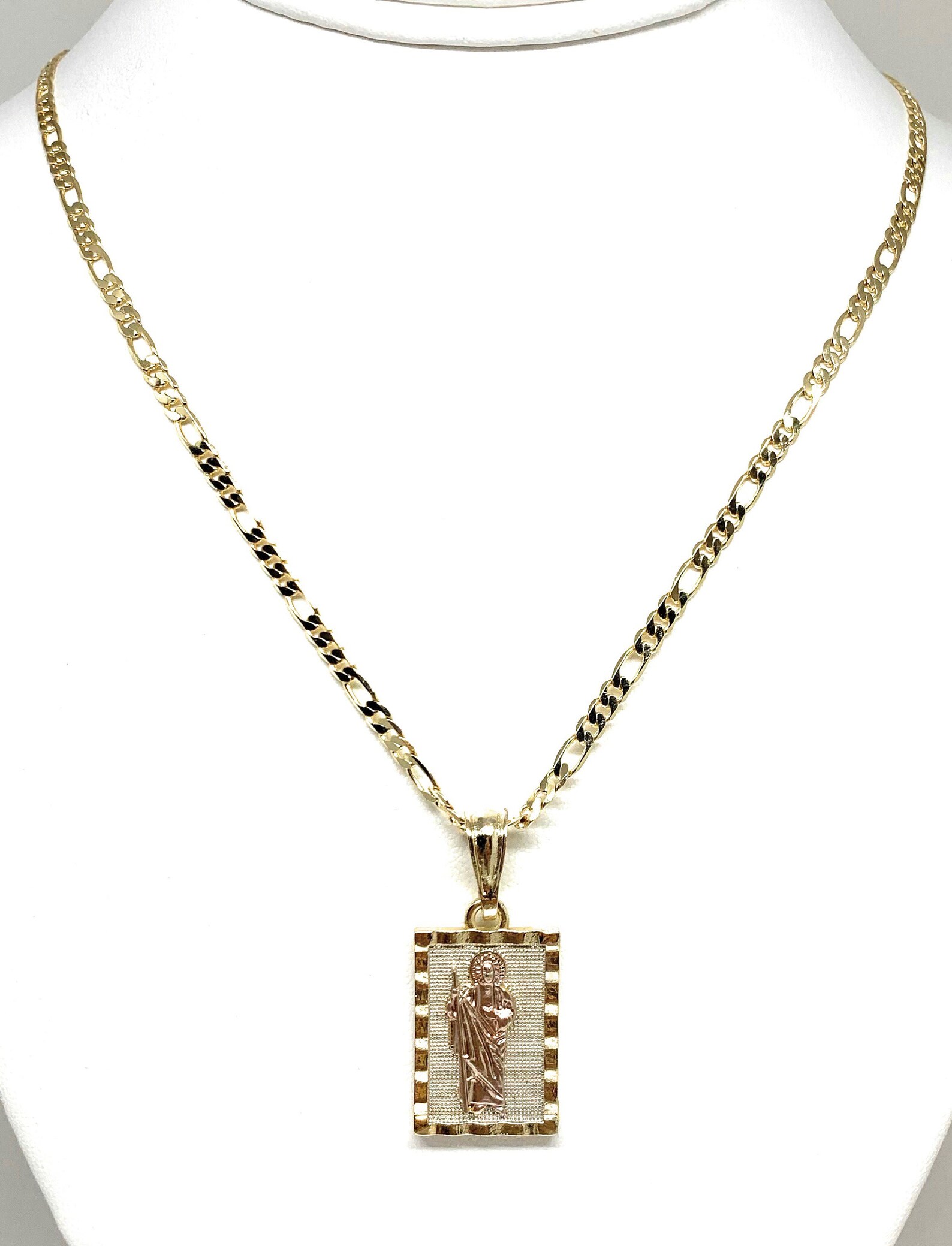 Gold Plated Saint Jude Pendant Square Necklace 24 Figaro | Etsy