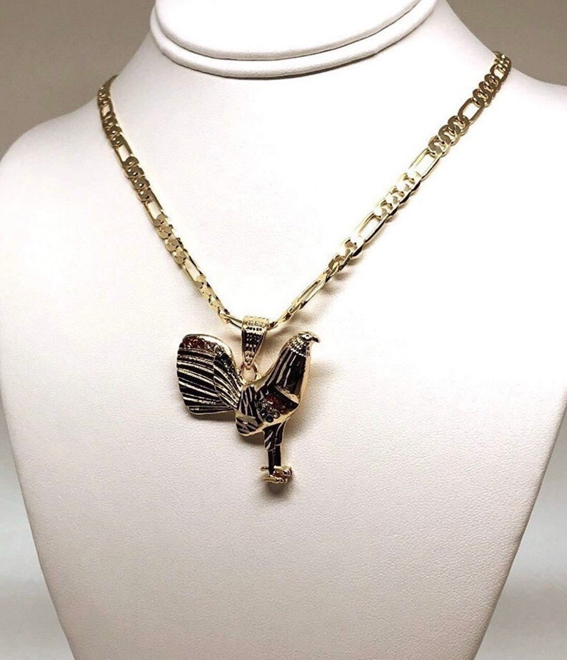 Gold Plated Chicken Rooster Pendant Necklace Figaro 26" 5mm Gallo ...