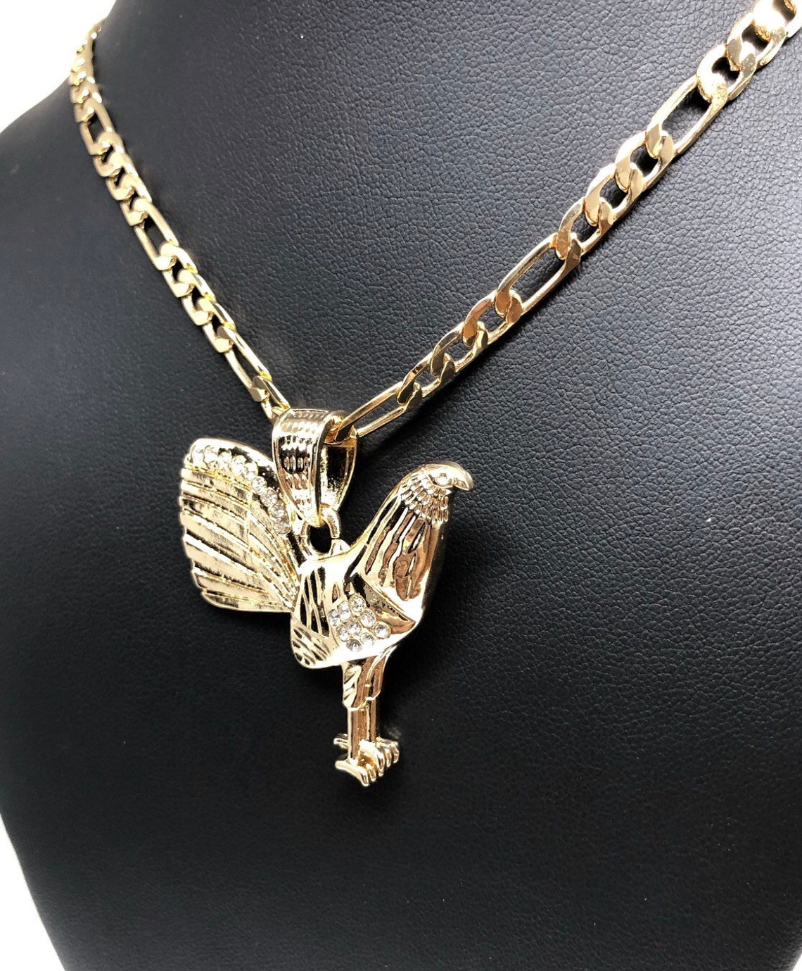 Gold Plated Chicken Rooster Pendant Necklace Figaro 26" 5mm Gallo ...
