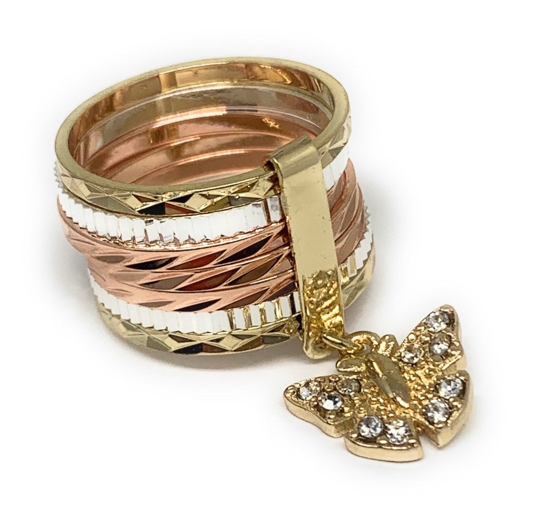 Tri-color Gold Plated Semanario Butterfly Ring Mariposa Anillo ...