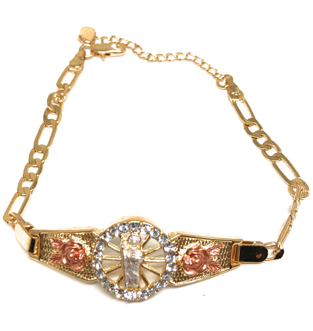 Gold Plated Tri-color San Judas Flower Bracelet Saint Jude - Etsy