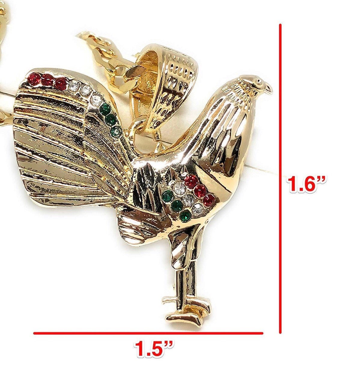 Gold Plated Chicken Rooster Pendant Necklace Figaro 26" 5mm Gallo ...