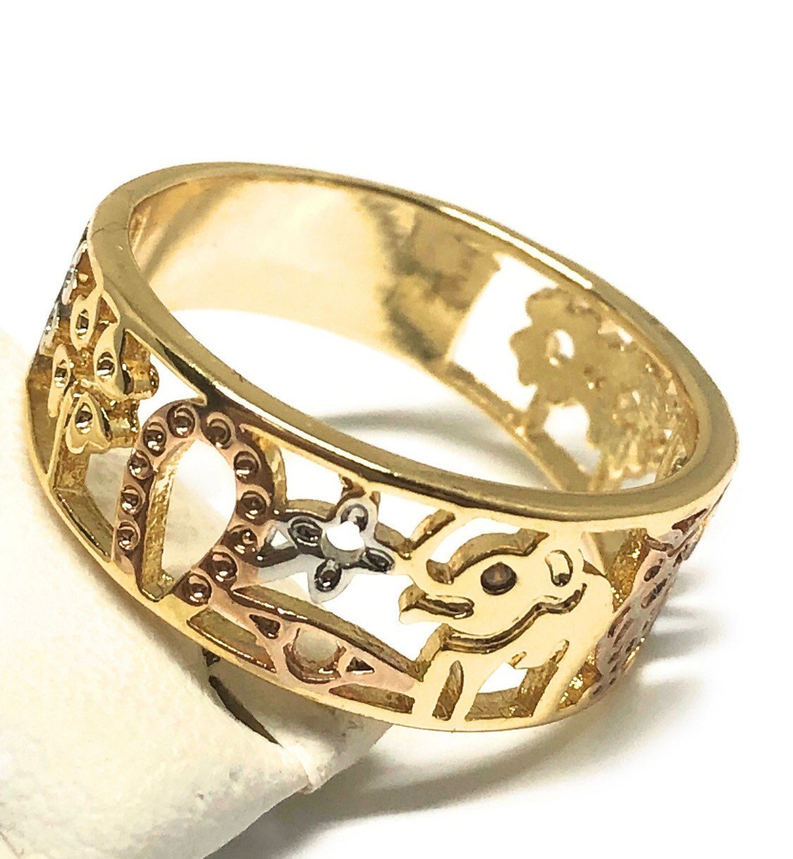 Gold Plated Women’s Lucky Charm Symbols Ring Anillo De Suerte - Etsy