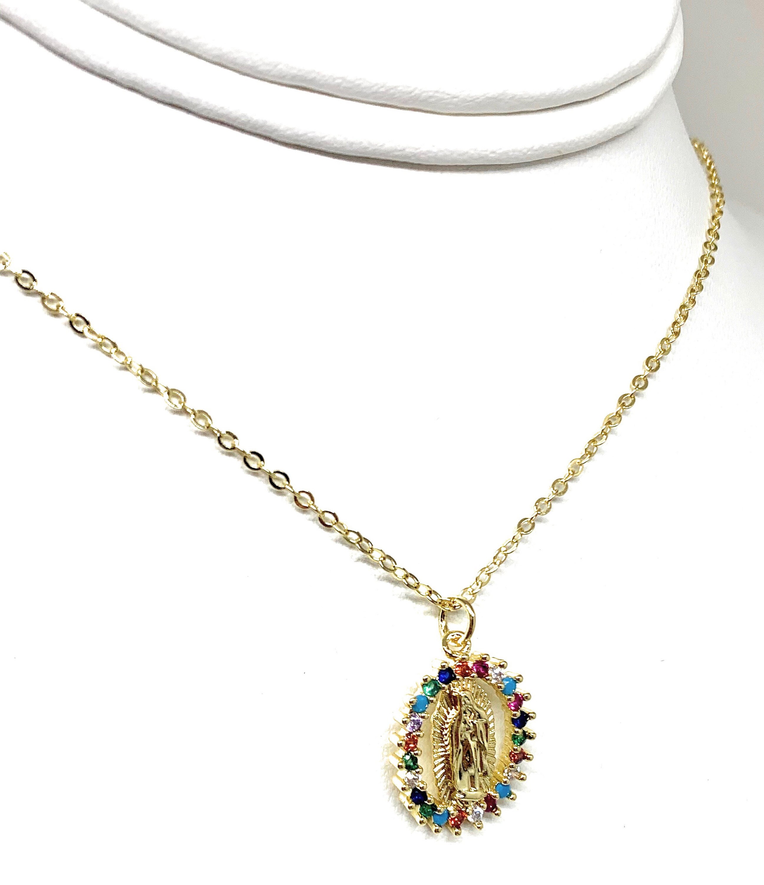 Gold Plated Virgin Mary Colorful Rhinestone CZ Pendant | Etsy