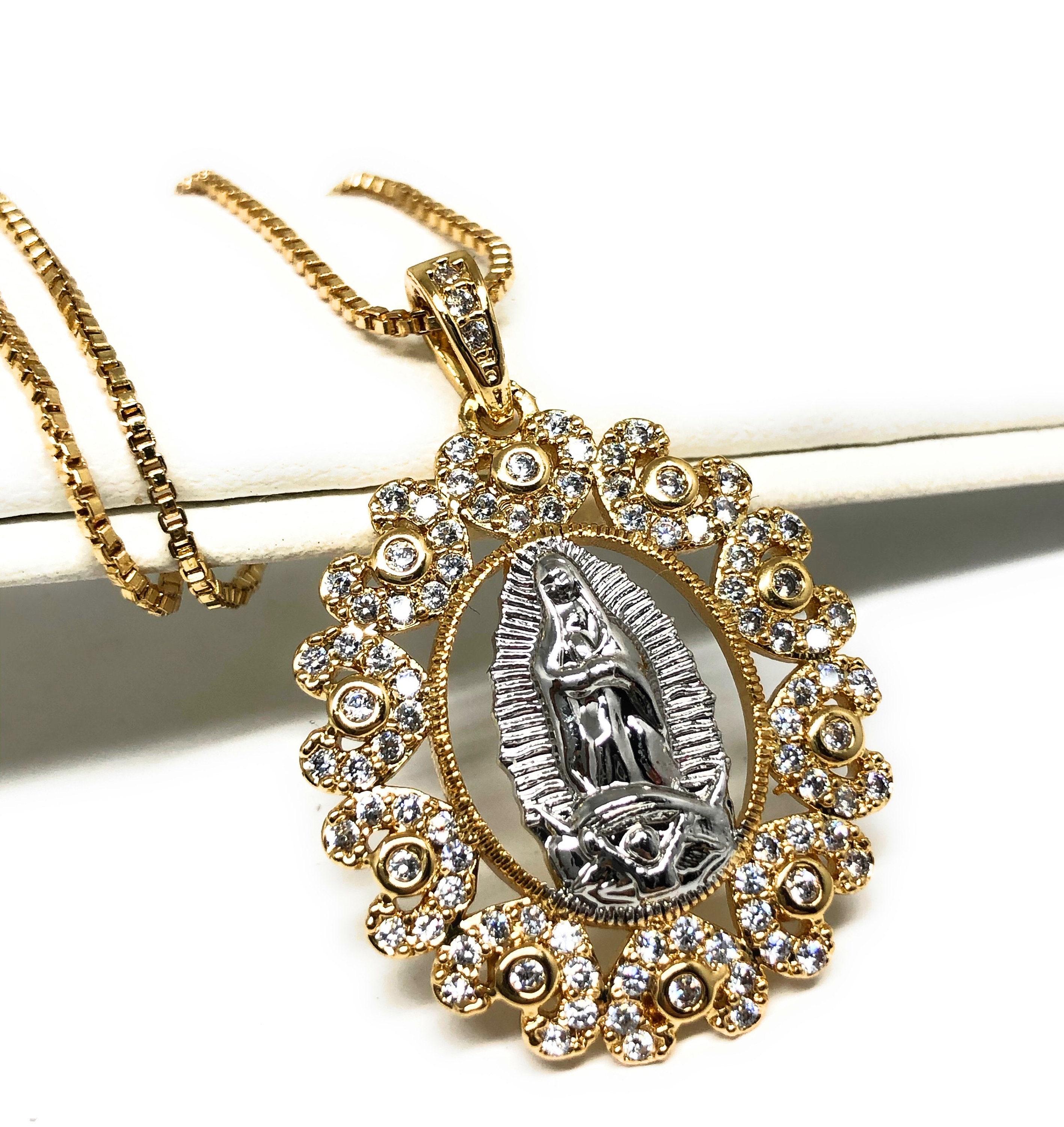 Gold Plated White Gold Virgin Mary Pendant Necklace CZ 20 | Etsy