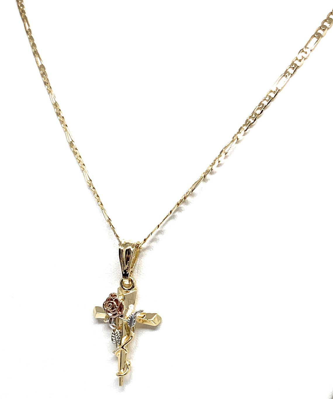 Gold Plated Tri-color Rose CZ Cross Crucifix 24 Chain - Etsy