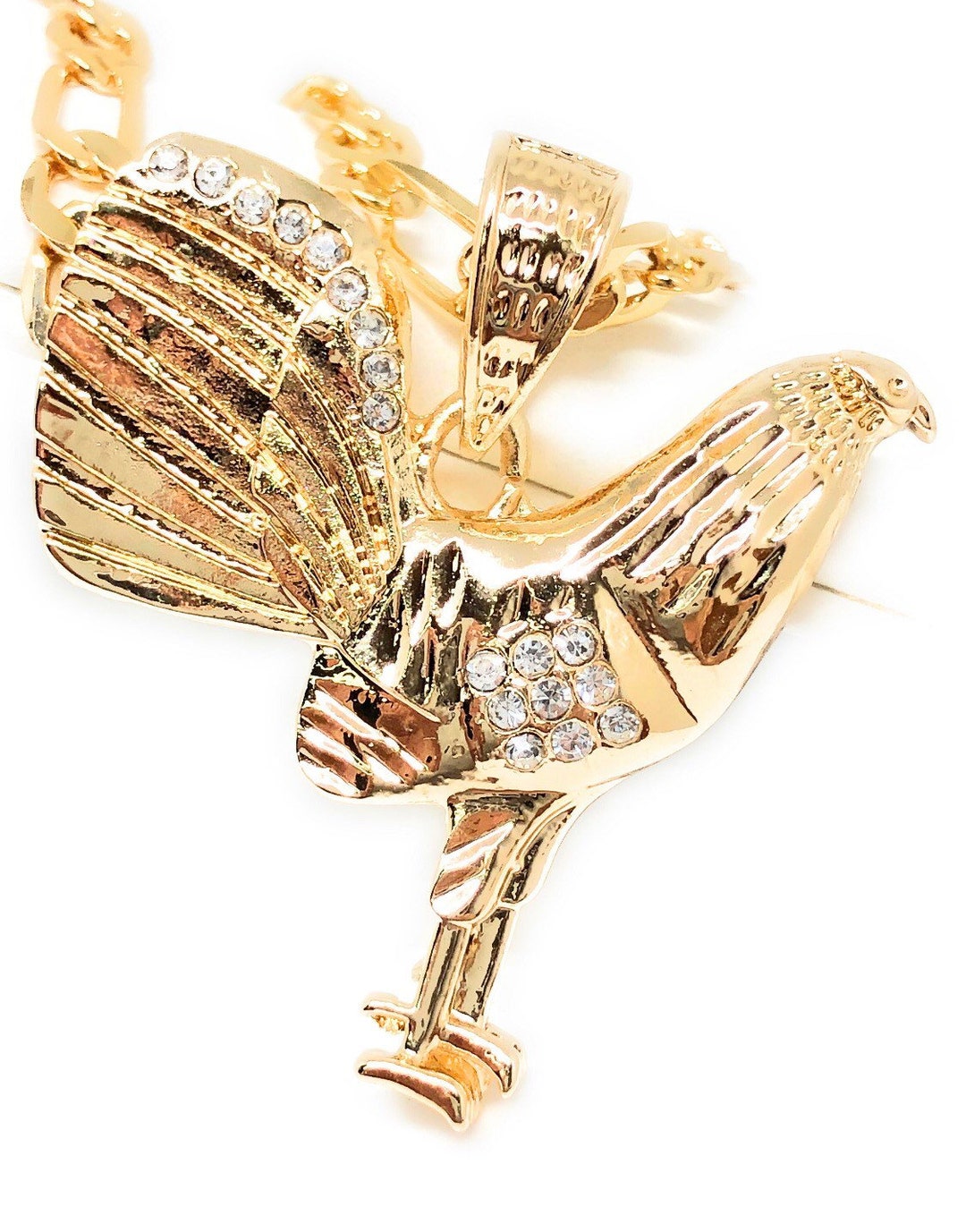 Gold Plated Chicken Rooster Pendant Necklace Figaro 26" 5mm Gallo ...