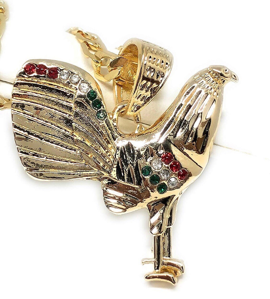 Gold Plated Chicken Rooster Pendant Necklace Figaro 26" 5mm Gallo ...