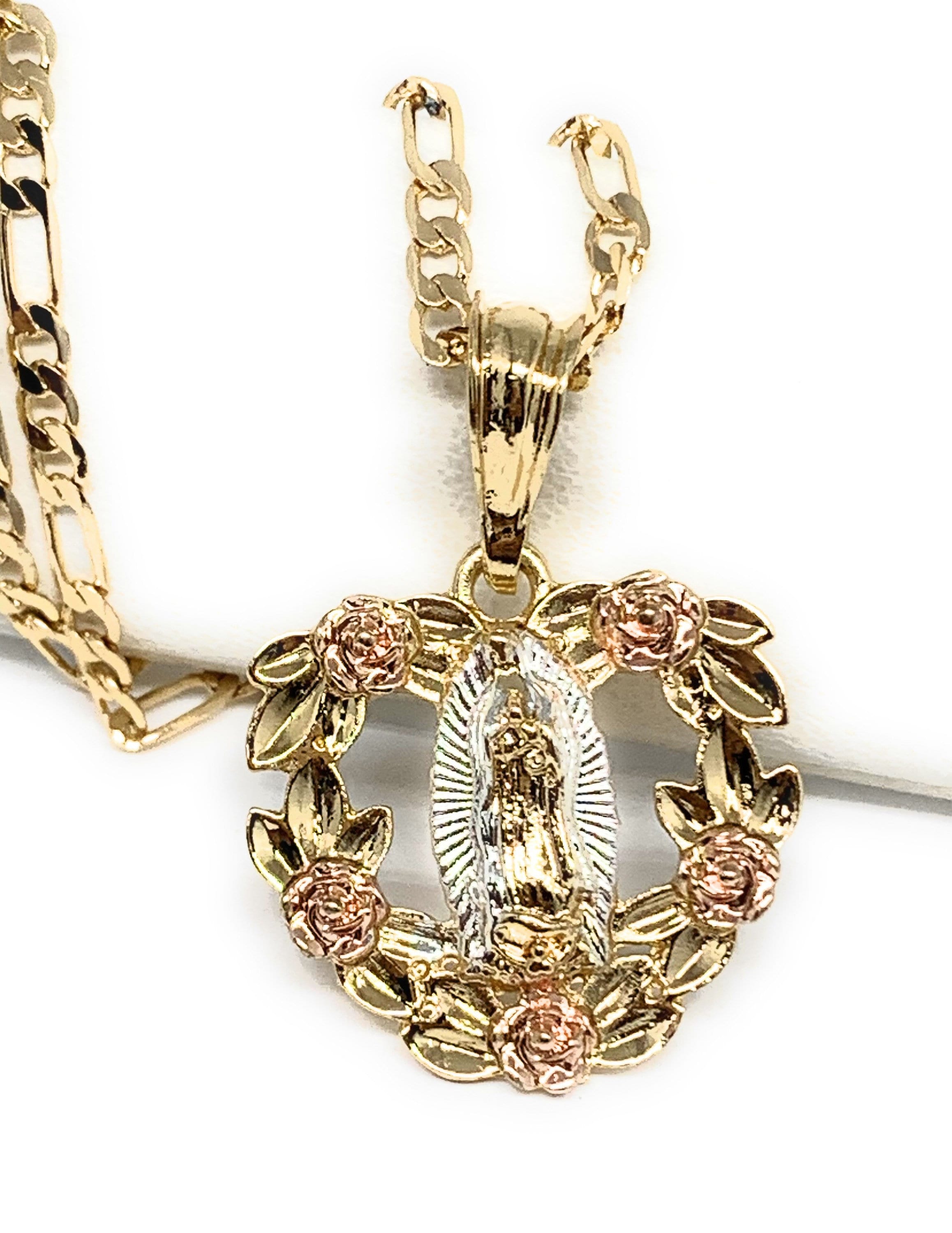 Gold Plated Virgin Mary Flower Pendant Necklace Virgen De - Etsy