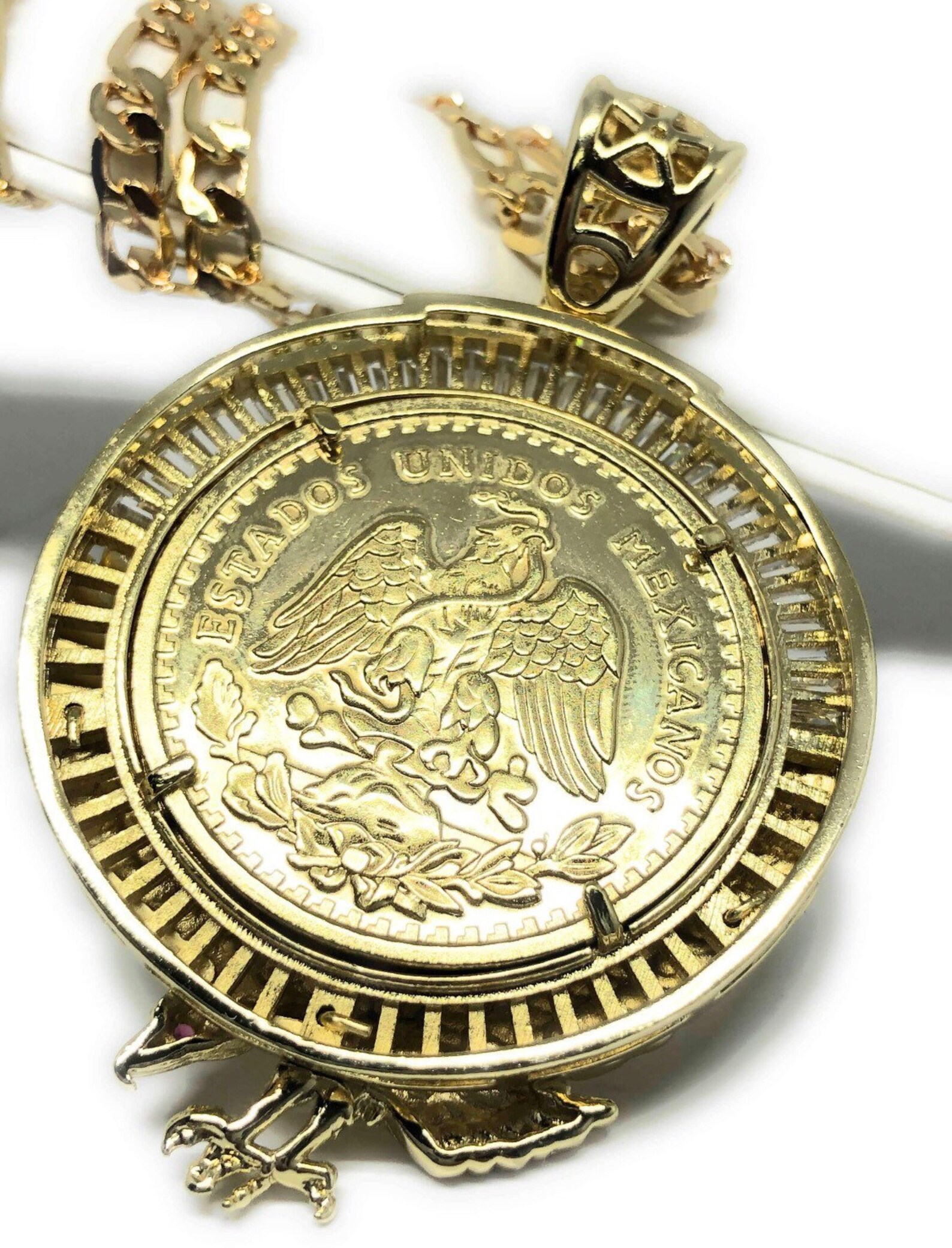 Gold Plated Coin Eagle Centenario Mexicano Moneda 50 Pesos Pendant ...
