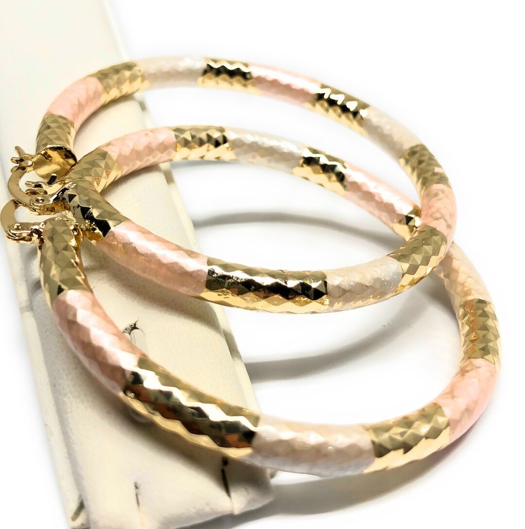 Gold Plated Tri-color Tube Hoop Earrings Aretes Tubo Arracada Tres ...