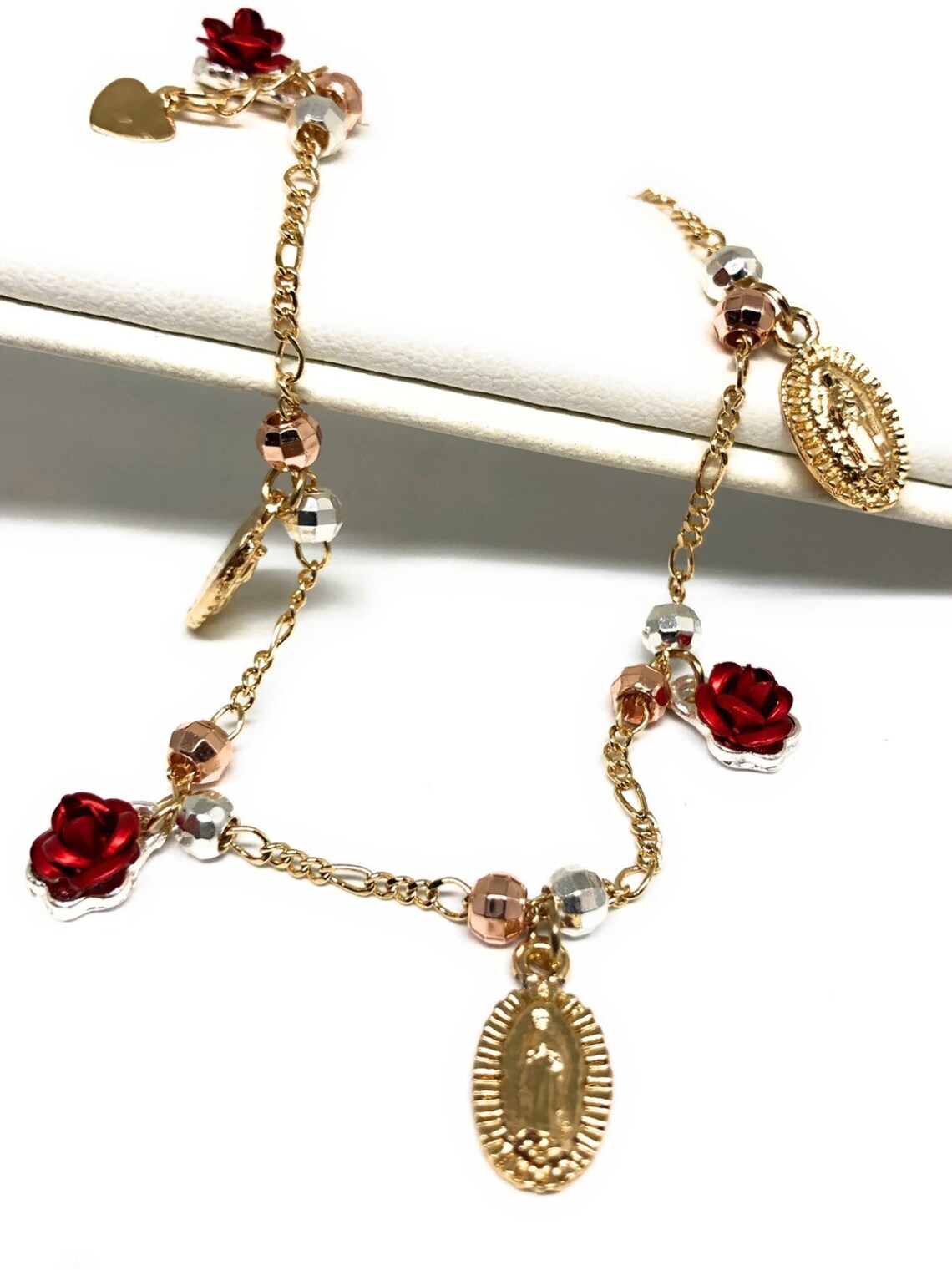 Gold Plated Tri-color Virgin Mary Rose Bracelet Rosa De Virgen De ...