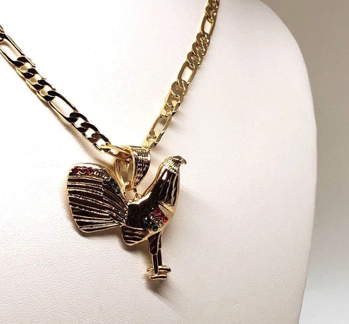 Gold Plated Chicken Rooster Pendant Necklace Figaro 26" 5mm Gallo ...