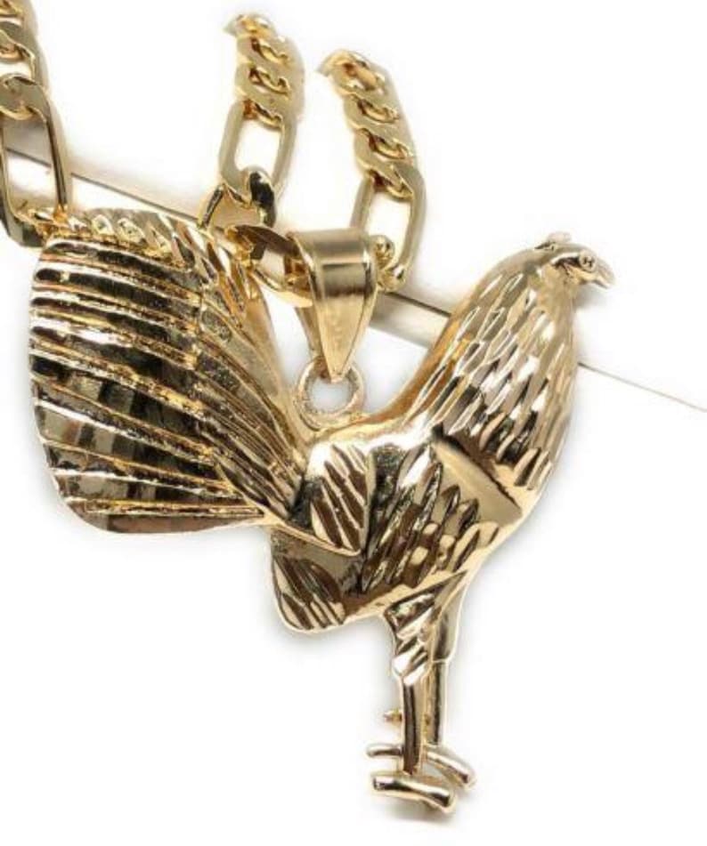 Gallo Medalla Gold Plated Chicken Rooster Pendant Necklace 26" Cadena ...