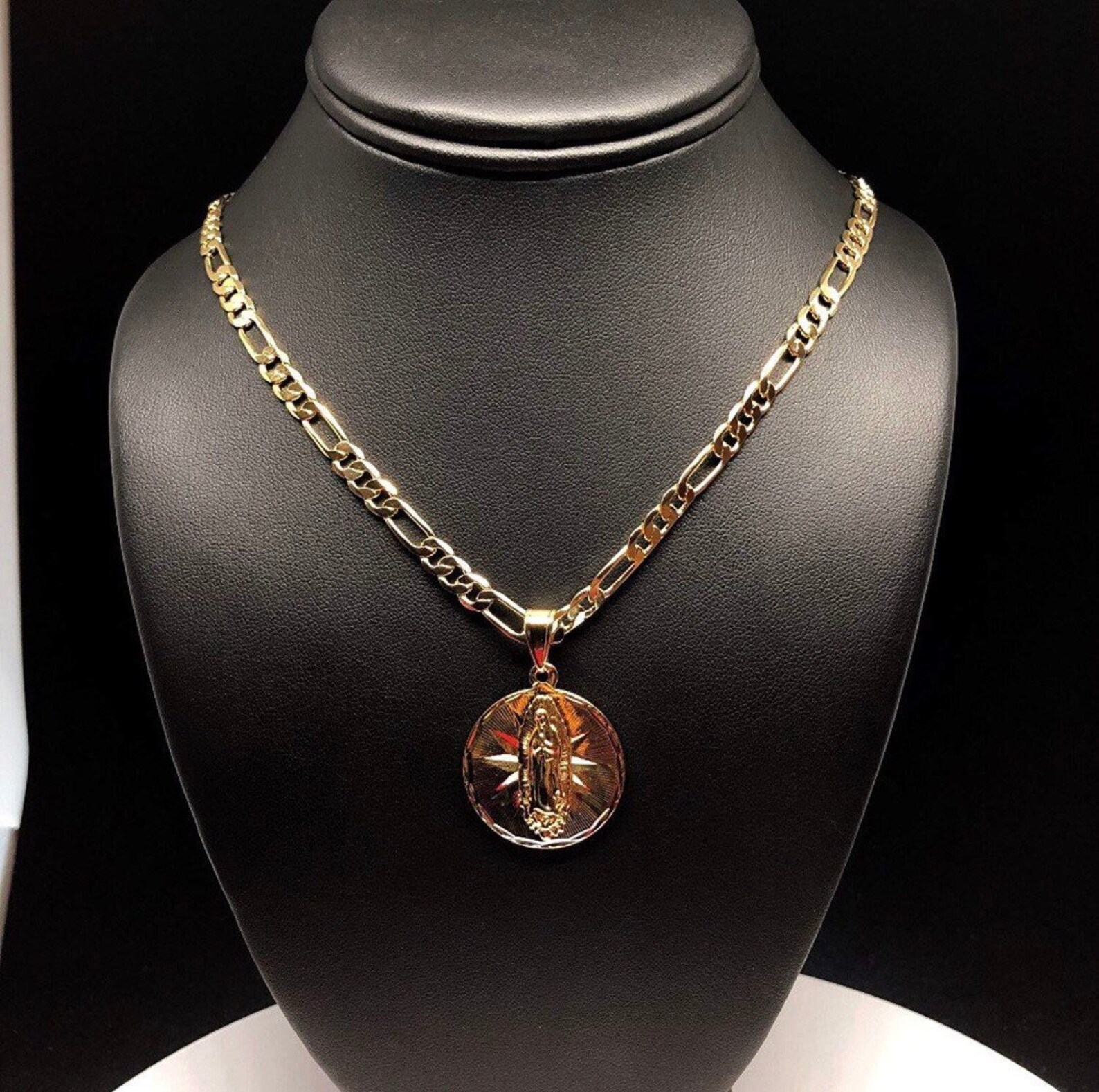 Gold Plated Tri-color Virgin Mary Pendant Necklace Virgen De - Etsy