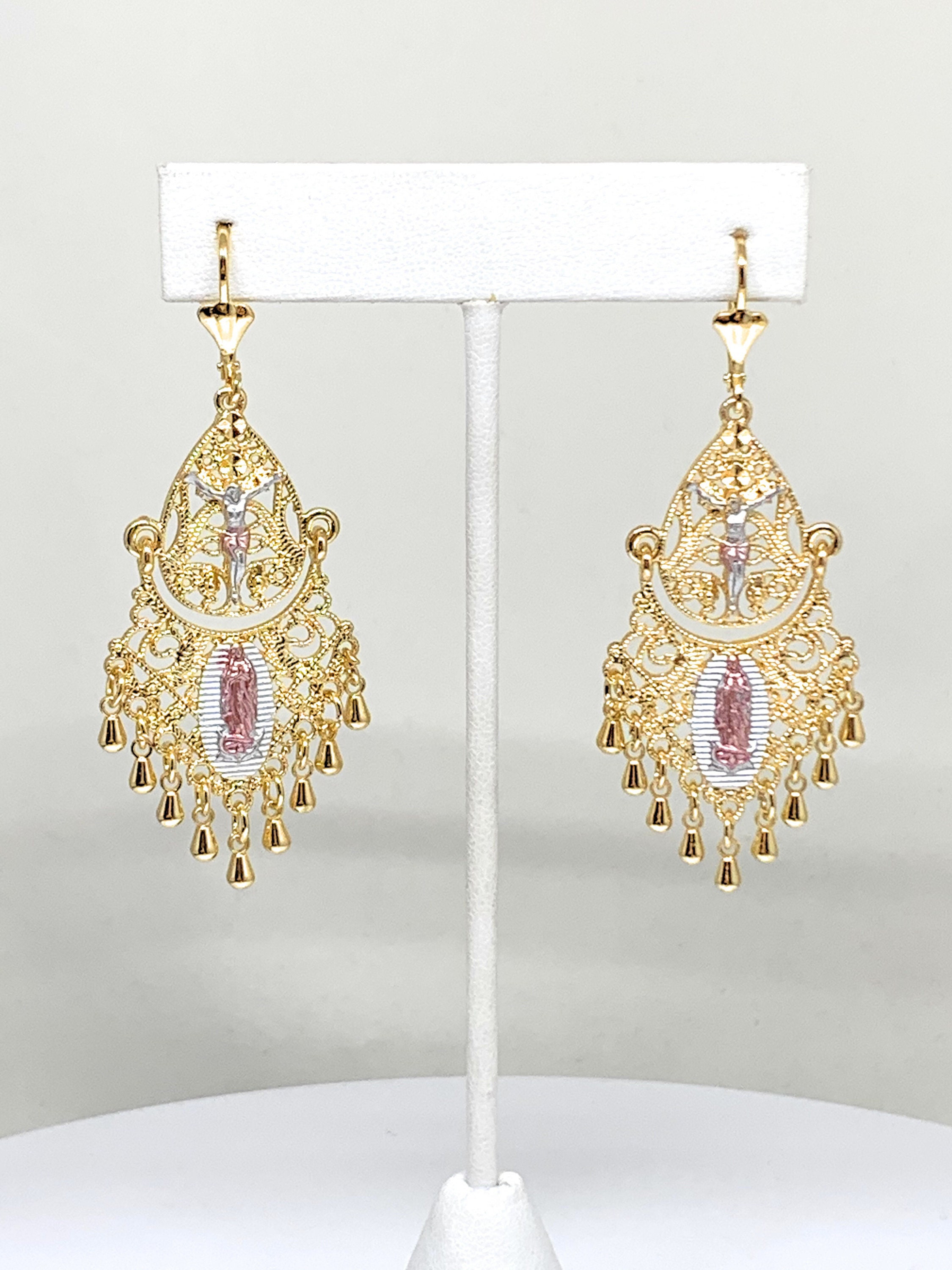 Gold Plated Tri Color Virgin Mary Chandalier Earrings Virgen - Etsy